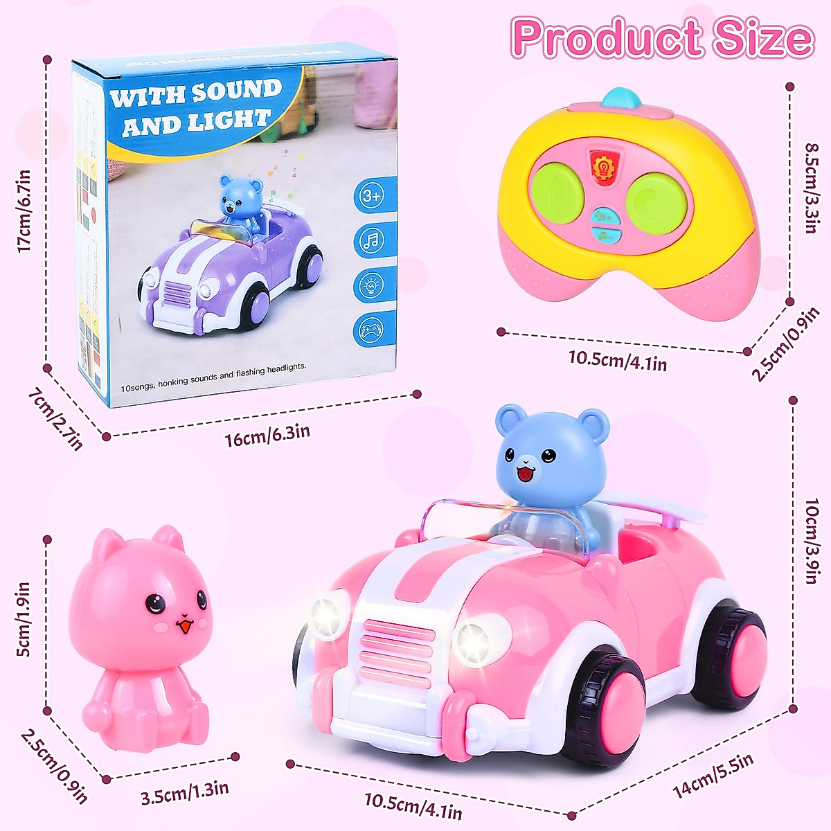 Wrystte Remote Control Car for Girls,Toys for 2 3 4 5 6 7 Year Old Girls,Toy Cars for Girls Age 3+,Fast My First Mini RC Car for Kids with Light & Music Christmas Birthday Gifts for Toddler Girls Pink