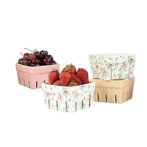 AELS Ceramic Berry Basket, Farmhouse Fruit Bowl Container for Fruit & Vegetables, Farmers Market, Pink Floral Pattern, Kitchen Decor, Stoneware Harvest Bowls, Set of 4
