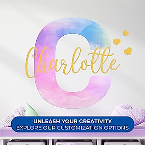 Multiple Font Wall Decor Bright Letter and Shimmer Colors I Custom Name & Initial I Baby Girl I Nursery Wall Decal for Baby Room Decorations I Wall Sticker for Bedroom I Multiple Options for Customization