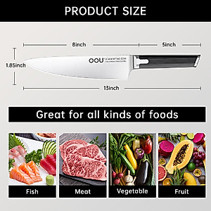 OOU! Professional Chef Knife 8 Inch Kitchen Knife, German High Carbon Stainless Steel Super Sharp Chef's Knife With Ergonomic Solid Wood Handle, Useful Kitchen Gadgets