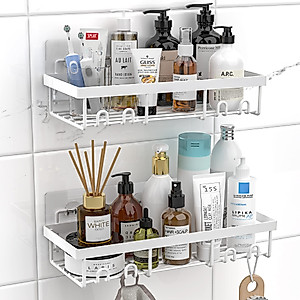 Moforoco Shower Caddy Shelf Organizer Rack, Self Adhesive Black Bathroom Shelves Basket, Home Farmhouse Wall Inside Organization and Storage Decor Rv Accessories, First Camper Apartment Essentials
