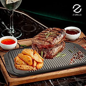 Z GRILLS Cast Iron Griddle 2-in-1 Reversible Grill Pan, Ideal for Gas Stovetop, Campfire, and Oven Cooking, Lightly Pre-Seasoned for Enhanced Flavor, 20-inch