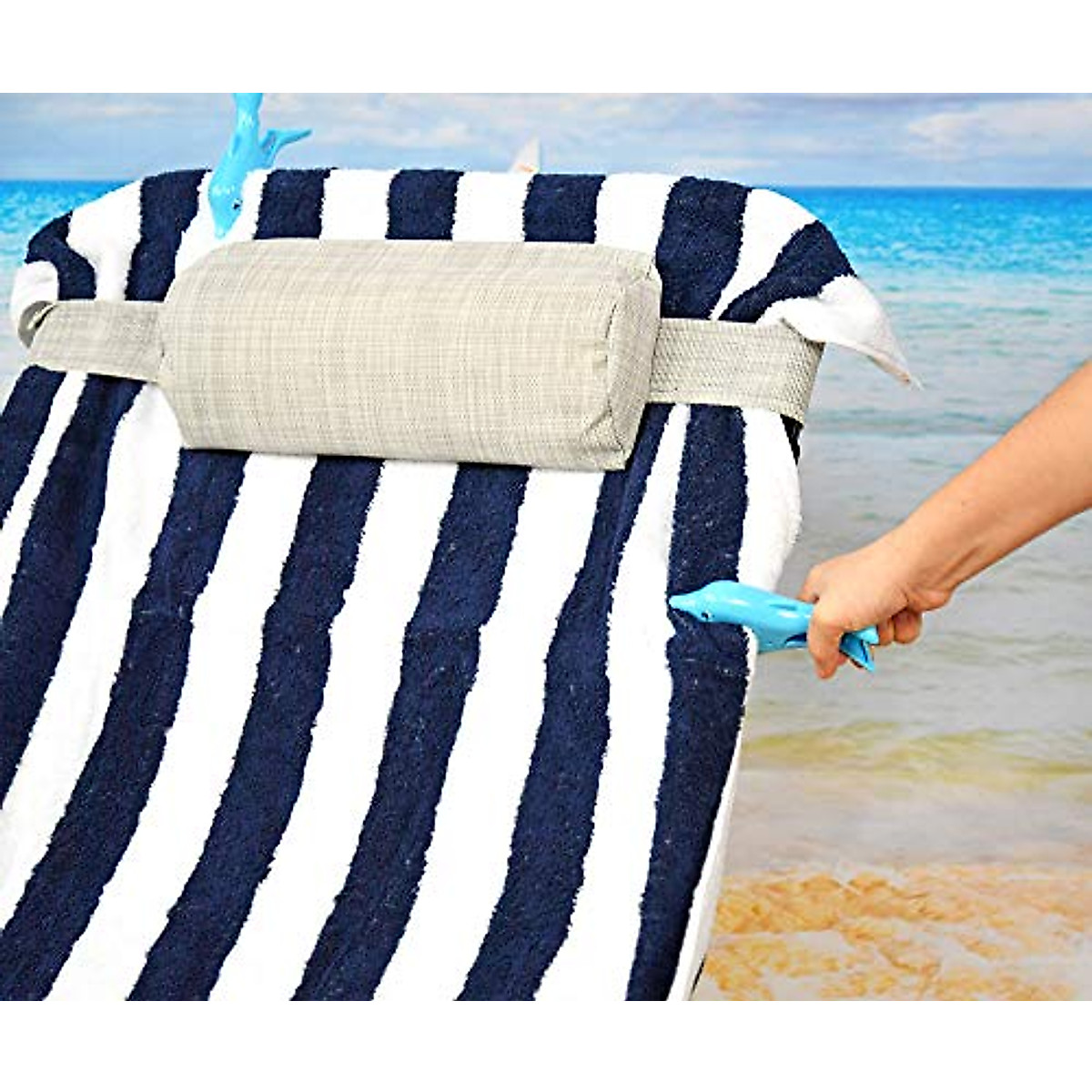 Home-X Dolphin Beach Towel Clips, Pool Accessories, Towel Holder Chair Clips - Set of Two - 5" L x 3" W