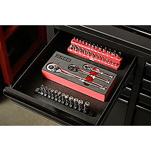 ARES 39009-12-Piece 1/4-Inch Drive Metric Flex Socket Set - 6 Point Sockets Constructed From Premium Heat Treated Chrome Vanadium Steel - Storage Rail Included