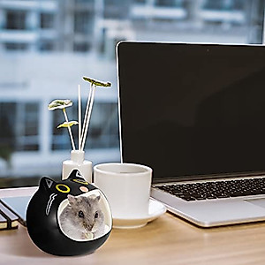 balacoo House- Plate Hedgehog/Chinchilla Cave Hideout Hamster Cat Pig Cartoon Cage Cooling Sand Specter with Guinea Pig/Ceramic and Supplies Adorable Summer Mini Pet Black, Tiny House Accessories