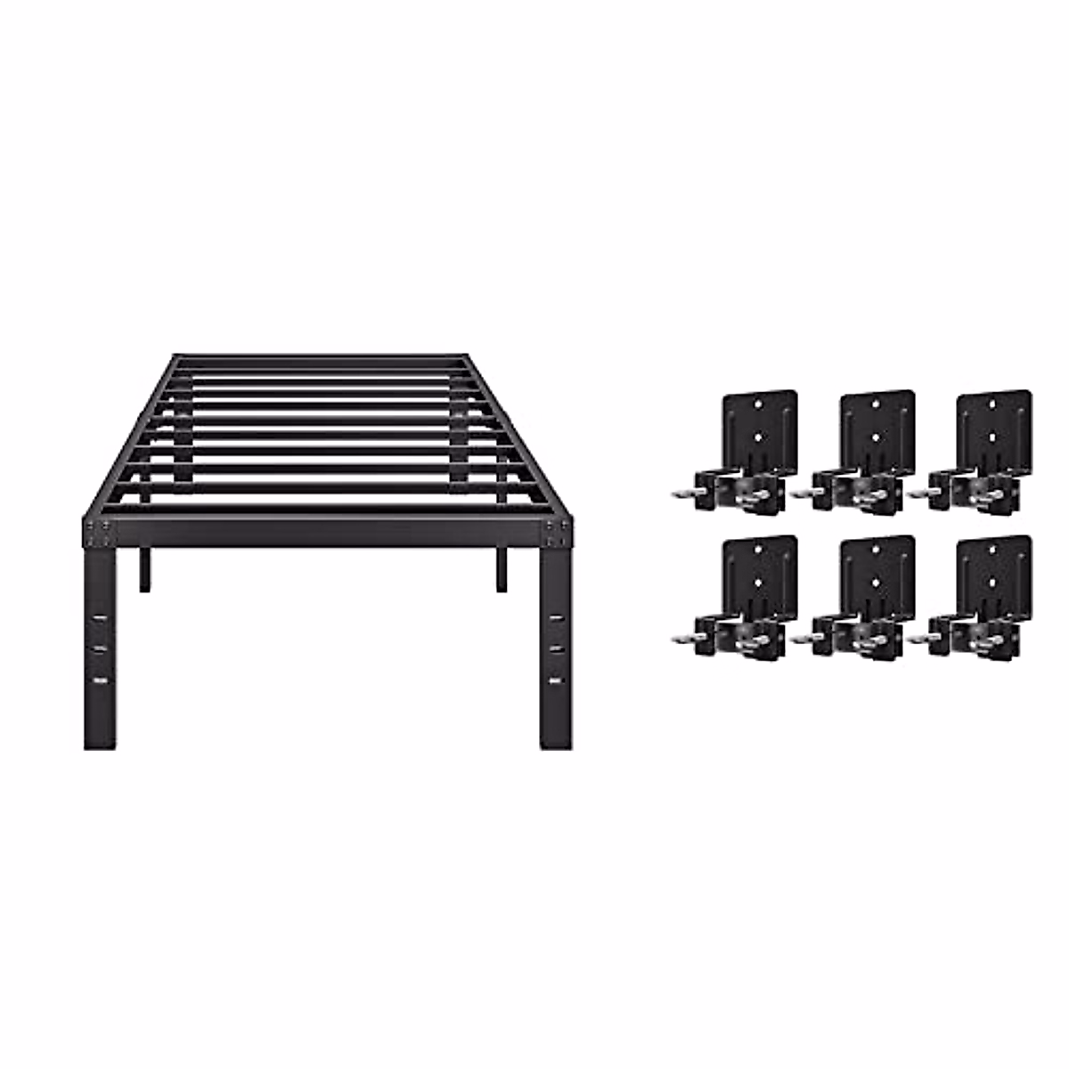 COMASACH XL Twin Bed Frame and 6 Pcs Non Slip Mattress Gaskets, No Box Spring Needed, 14 Inch Black Metal Platform Bed Frames, 2000Lb Heavy Duty Steel Slat Support, Noise Free Mattress Foundation