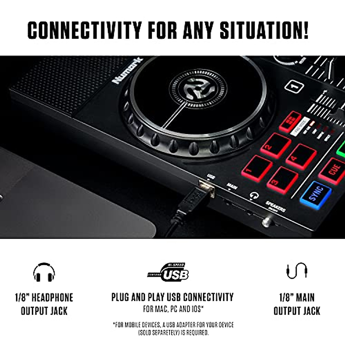 Numark Party Mix Live + HF125 - DJ Controller/Adults & Kids DJ Set with DJ Lights, DJ Speakers, DJ Mixer and Portable DJ Headphones