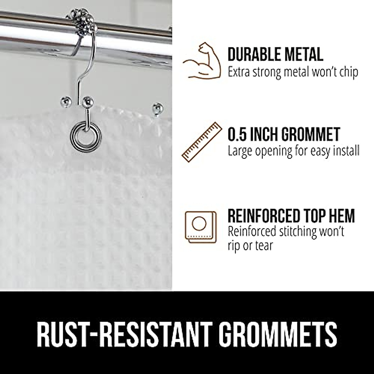 Gorilla Grip Waffle Shower Curtain, Thick Weighted Fabric, Wrinkle and Rust Resistant, Classic Hotel Quality Design, Heavy Duty Long Curtains for Bathroom Showers, Bath Tubs, Machine Wash, 72x72 White