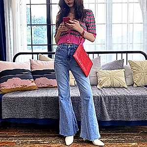 TERACOTA Wristlet Clutch Crocodile Grain PU Leather Purses for Women Evening Bag Red