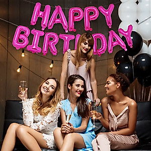 PIGETALE Happy Birthday Banner, 16 Inch Mylar Foil Letters Sign Bunting Happy Birthday Balloon Letters Balloons Reusable Ecofriendly Material for Girls Boys Kids Women Men (Hot Pink)