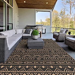 MCOW Outdoor Rug Waterproof 5'x8' for Patio Clearance, Reversible Camping Mat, Outside Plastic Straw Area Rugs for Rv, Camper, Porch, Balcony, Backyard, Picnic, Deck, Blue&White