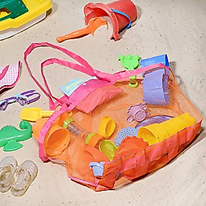 Beach Toy Bag - Large Mesh Tote for Kids Sandy Toys, Reusable & Foldable with Pouch for Pool, Towels, Bath Storage, Seashells, Travel & Vacation, Durable Waterproof and Washable - 17.5x17.5x10