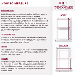 Lotus & Windoware Cordless, 2 Inch Faux Wood Room Darkening Blind, 34" Wide x 60" Long, Embossed, Bright White