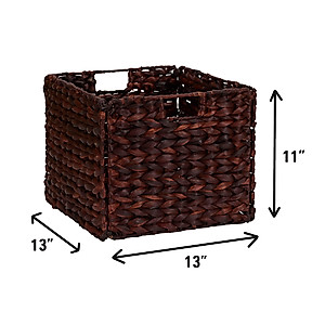 Household Essentials Wicker Open Storage Bin for Shelves, Dark Brown
