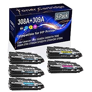 5-Pack (2BK+C+Y+M) Compatible 3700DTN 3500DN 3500DTN 3550N 3700DN Laser Printer Toner Cartridge (High Capacity) Replacement for HP 308A 309A (Q2670A Q2671A Q2672A Q2673A) Printer Toner Cartridge