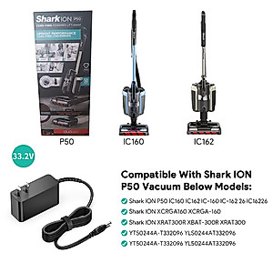 HKY 33.2V AC Adapter Compatible with Shark ION P50 IC160 IC162 26 XBAT300 XBAT-300R XCRGA160 ZD024S332096US E-TEK YLS0244A-T332096 Vacuum Cleaner Shark Cordless Vacuum Charger Power Supply Cord