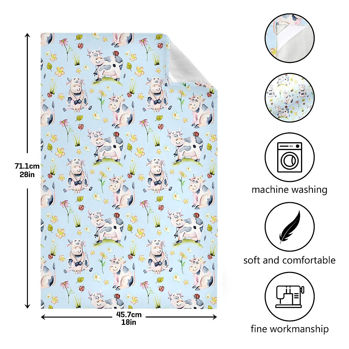 sletend Kitchen Towels or Tea Towels Cow Animal Cartoon 28x18in Polyester Material Dish Towels or Dishcloths with Hanging Loop, Set of 1 Hand Towel for Dining Table Kitchen.