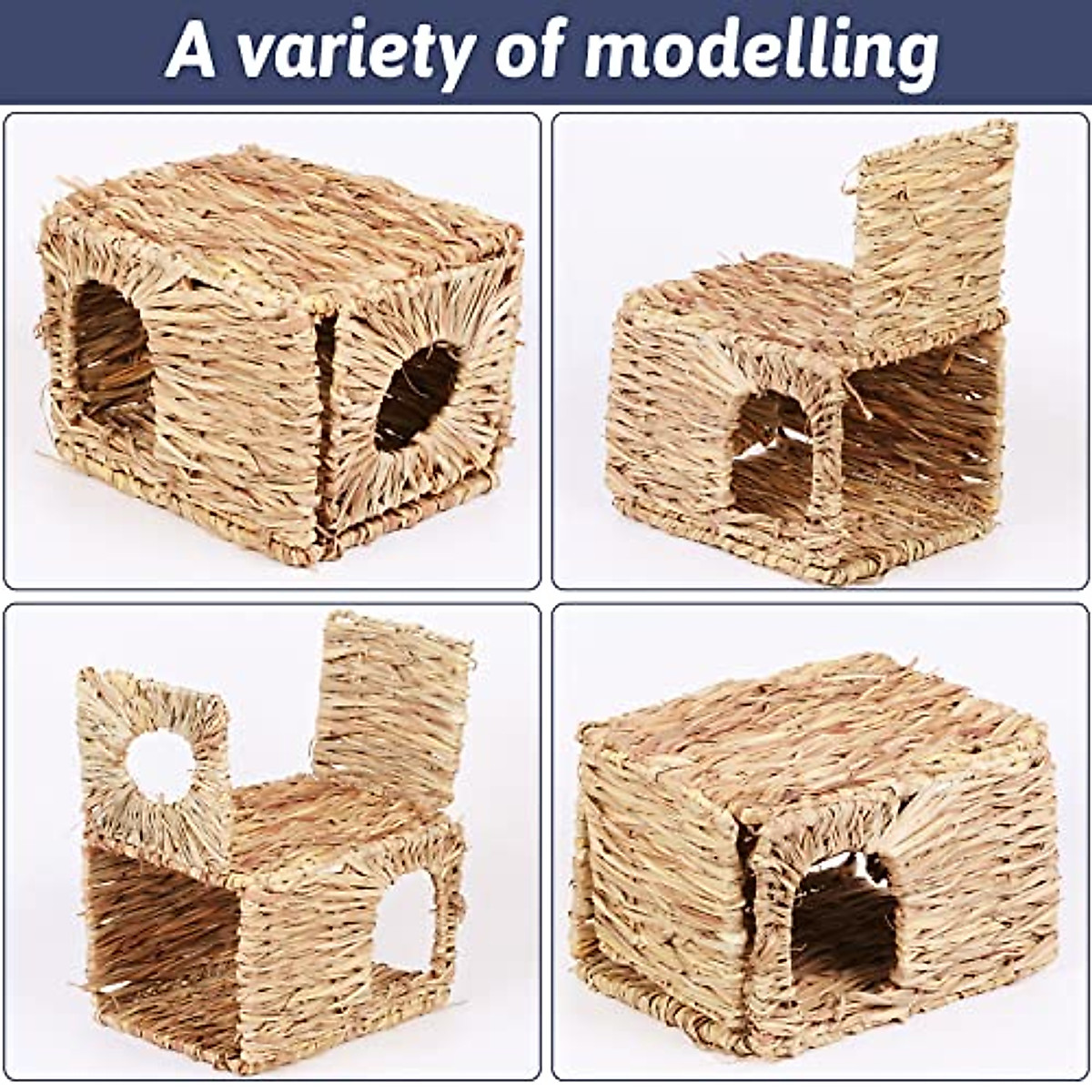 Hamiledyi Grass House for Rabbit,2PCS Natural Hand Woven Seagrass Play Hay Bed Foldable Woven Hideaway Hut Toy for Bunny Hamster Guinea Pig Chinchilla Small Animals