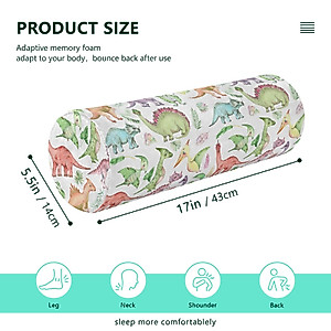 Vnurnrn Cartoon Dinosaurs Neck Support Pillow Round Neck Roll Bolster Cylinder Pillow Cervical Pillows Travel Pillow for Leg Knee Back Head Support for Work Women Men Traveling Headrest