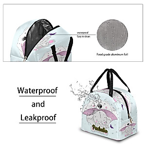 Personalized Text Lunch Bag - Customize Name School Portable Durable Hand Carrying Insulated Lunch Bag Cute Elephant Cartoon