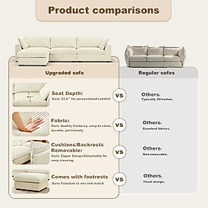 HOLYFIND Oversized Sectional Sofa,L Shaped Couch for Living Room,Modern Corduroy Modular Sofa,Deep 4 Seat Sofa Sleeper with Moveable Ottoman and Two Pillows (L Shape Sofa/Beige)