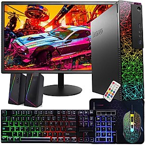 Lenovo ThinkCentre Desktop Computer PC, Intel Core i5, 16GB DDR4 RAM, 512GB SSD, Wi-Fi, Bluetooth, 24 Inch Monitor, RGB Speakers - Windows 10 Pro (Renewed)
