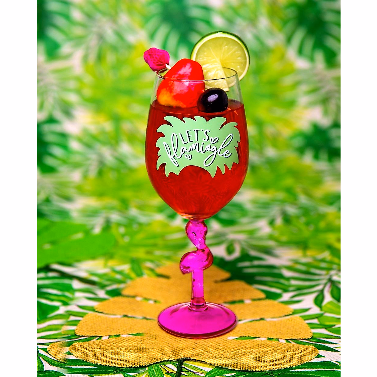 BigMouth Flamingo Wine Glass – Cute Wine Glass Holds up to 16 Oz – Glass That Reads, “Let’s Flamingle”, Make a Great Gift for Wine Lovers, Pink Flamingo Stem, Clear