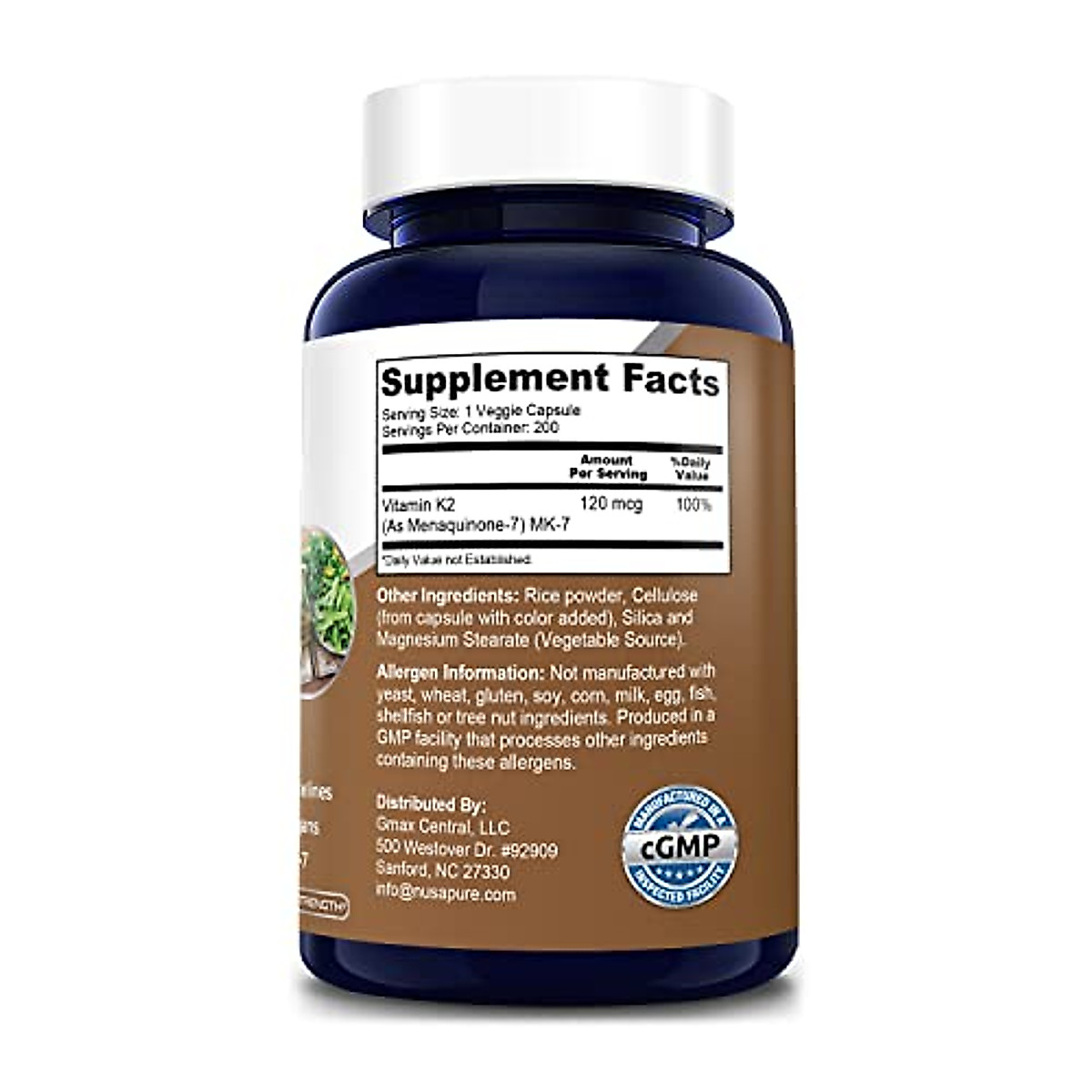 NusaPure Vitamin K2 MK7 120 mcg 200 Veggie Caps (Non-GMO, Vegan & Gluten Free)