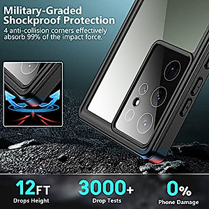 SPIDERCASE Designed for Samsung Galaxy S23 Ultra Case Waterproof,Built-in Screen Protector Full Protection Heavy Duty Shockproof Anti-Scratched Phone Case,Black