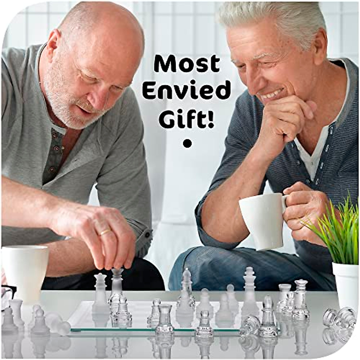 Srenta Fine Glass Chess Set Game, Modern Clear Chess Set, Deluxe Chess Set Glass Chess Board Set with Solid Clear & Frosted Chess Glass Pieces | 9.7’’ Crystal Chess Boards Sets, Felt Padding Included