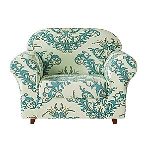TIKAMI Stretch Printed Sofa Slipcover 2-Piece Couch Cushion Cover Washable Furniture Protector (Small, Green)