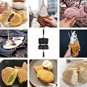 Taiyaki Fish Shaped Cake Pan, Non stick Waffle Cake Maker with Anti Scalding Handle, Pancake Baking Double Pan ,Non Stick