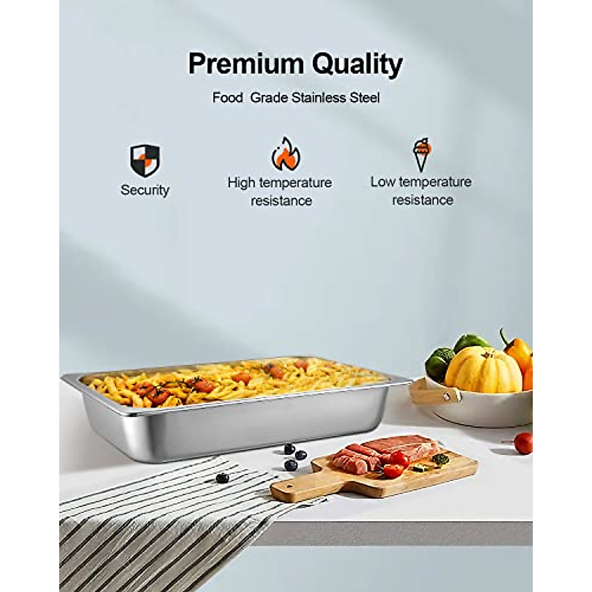 ZeroPone Hotel Pan 4" Deep Steam Table Pan 6 Pack Full Size 20.8"L x 12.8"W Hotel Pan 22 Gauge Stainless Steel Anti Jam Steam Table Pan