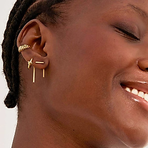 MYEARS Women Bar Earrings Gold Stud Ear Jacket 14K Gold Filled Small Simple Handmade Hypoallergenic Everyday Geometric Jewelry