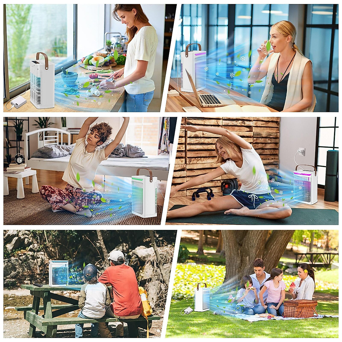 Portable Air Conditioners, Portable AC Cooling Fan with 5 Wind Speeds, 680ml Evaporative Air Conditioner, 7 LED Light, 2-8H Timer, 2 Cool Mist Air Conditioners Humidifier Fan for Home Office Room