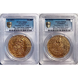 DE 1652 Gold Obverse Trial Strikes - Matthias II - Holy Roman Emperor - Circa 1612 Gold Coronation Medals - Matthias II and Anna - German States - Frankfurt am Main - Plate Coins in Forschner - Forschner #34.1 Gold & #34.3 Gold - 1 of Only 2 Known Sets MS