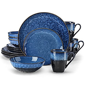 vancasso 16 Pieces Blue Dinnerware Set, Reactive Glaze Dish Set, Plates and Bowls Set