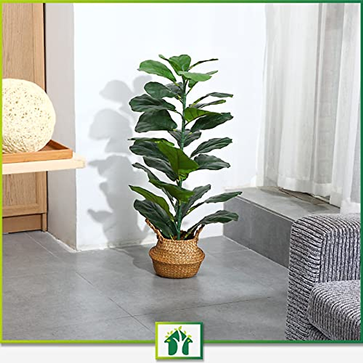 CROSOFMI Artificial Fiddle Leaf Fig Tree 35 Inch Fake Ficus Lyrata Plant with 28 Leaves Faux Plants in Pot for Indoor Outdoor House Home Office Garden Modern Decoration Perfect Housewarming Gift，2Pack