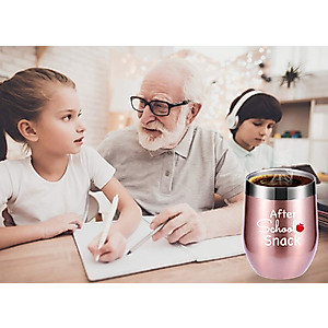 momocici Teacher Gifts.After School Snack 12 OZ Wine Glass Tumbler.Year End Graduation Gifts.Birthday,Christmas,Thank You Gifts for Teachers.Teacher Appreciation Gifts Mug(Rose Gold)
