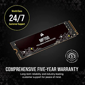Corsair MP700 1TB PCIe Gen5 x4 NVMe 2.0 M.2 SSD – High-Density TLC NAND – Aluminum Heatsink – M.2 2280 – DirectStorage Compatible – Up to 10,000MB/sec – PCIe Gen4 & Gen3 Backwards Compatible – Black