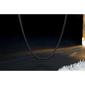 FOSIR Mens Womens 4mm Stainless Steel Black Rolo Chain Necklace, Round Box Chains for Men (30 Inch)