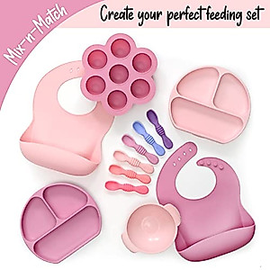 PrimaStella Silicone Chew Spoon Set for Babies and Toddlers - Safety Tested - BPA Free - Microwave, Dishwasher and Freezer Safe - Rosy Shades