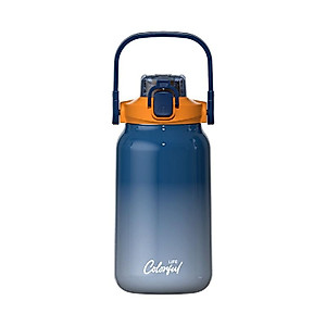 Colorful Insulated Multi-Use Water Bottle Playmaker Sport Jug Handle/Carry Strap & Leak Resistant 32oz BPA Free Straw & Wide Mouth Covered Lid Flask Gym Travel Sports Daily Use School