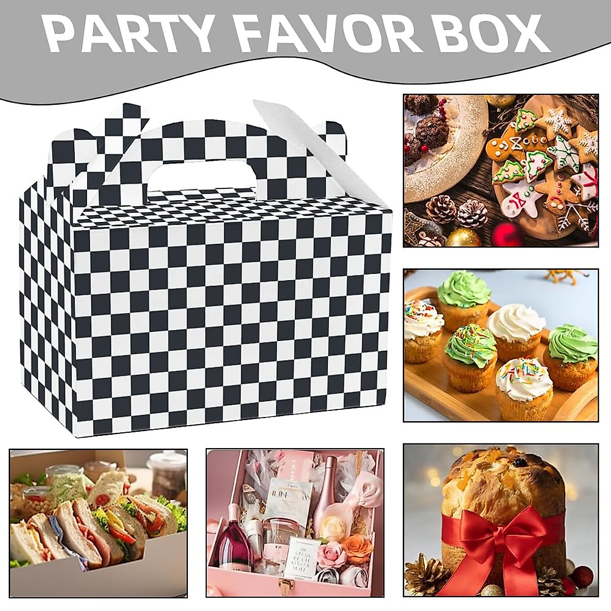 Keioy 16pcs Racing Flag Gift Bags Black and White Checker Racing Treat Boxes Race Car Theme Party Favor Treat Boxes favor Snack Goody Cardboard BagParty Favors Decorations Supplies