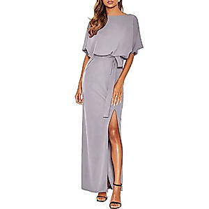 ANRABESS Women's Elegant Batwing Sleeve Tie Waist Long Dresses Formal Wedding Guest Cocktail Split Maxi Dress A951-huise-M