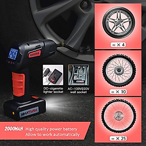 Cordless Air Compressor Portable Tire Inflator Pump with Digital LED lights and 2000mah Rechargeable Li-ion,suitable for Car,Bicycle,Air Mattress,Inflatable Airbed