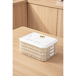 Ahathyw 4-Layer Frozen Dumpling Storage with Lids & Timing, Flat Stacks Food Container Icing Cookies Wonton Donuts Box Organizer For Fridge, Keeping Fresh