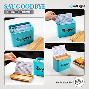 ArtEight Recipe Box - White - 4"x6" Recipe Cards and Box Set - Durable Recipe Card Box with Thicker Metal - Includes 25 Cards and 10 Dividers - Beautiful Recipe Box with Cards and Dividers