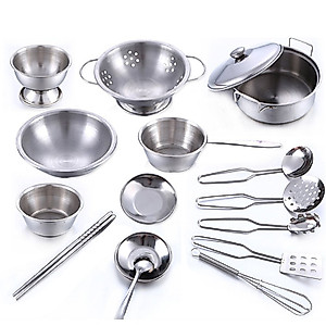 ☀ Dergo ☀Toy,Play house game ,16 Pcs Set Kids Play House Kitchen Toys Cookware Cooking Utensils Pots Pans Gift