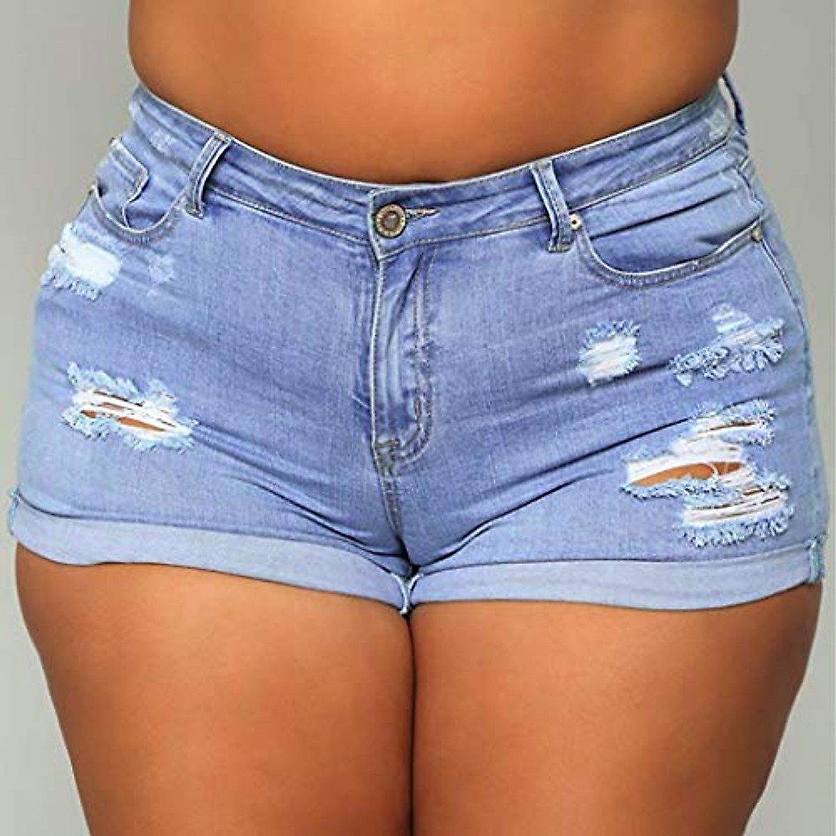 Fashion Wash Denim Shorts,THENLIAN New Women Summer Short Jeans Denim Pockets Wash Denim Shorts(L, Blue)